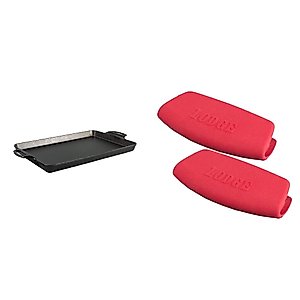 Lodge 15.5"x10.5" Cast Iron Baking Pan ASBG41 Bakeware Silicone Grips, Red, Set of 2
