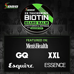 2X Thickening BIOTIN Beard Balm for Men / Mustache Wax for Thicker Facial Hair Growth - Leave in Conditioner - Softener - Moisturizer - All Natural Care Treatment - Castor Oil - BBS USA Vegan Product