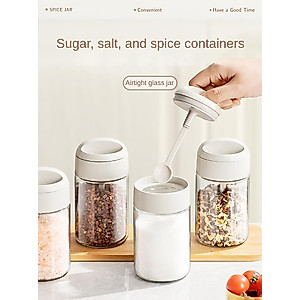 Sugar and Salt Container Set,Glass spice jars with Spoon,8.8 oz Sugar Bowl,for Kitchen Counter Keeping Sugar,Salts,Spice,Sauce