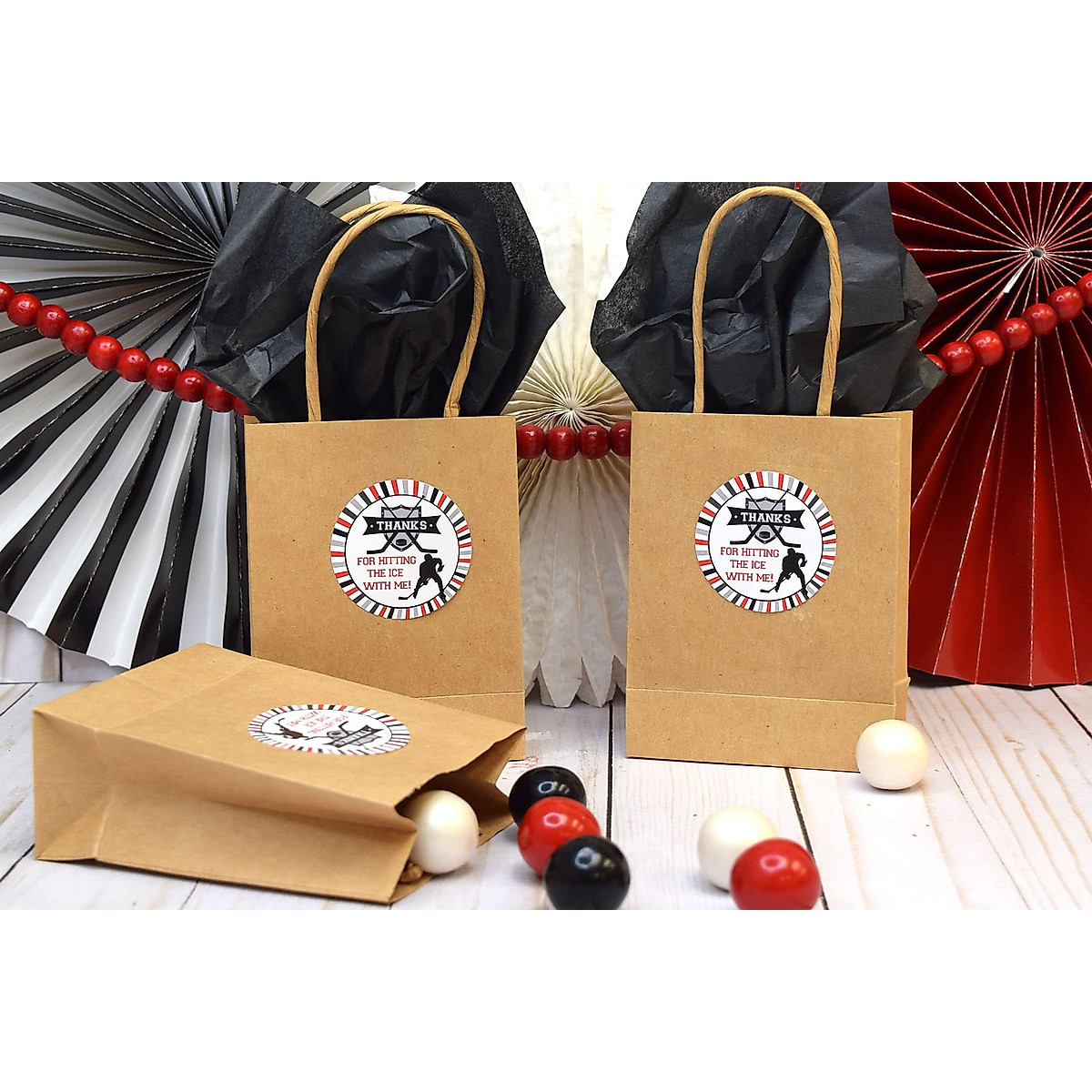 Hockey Themed Birthday Party Thank You Sticker Labels for Boys, 40 2" Party Circle Stickers by AmandaCreation, Great for Party Favors, Envelope Seals & Goodie Bags