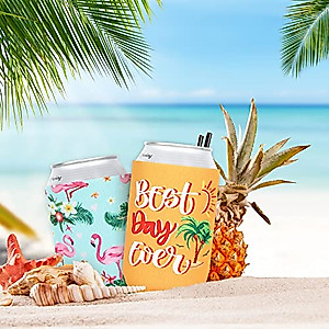 Whaline 12Pcs Summer Hawaiian Can Sleeves Reusable Cooler & Insulated Can Sleeves Beer Can Cooler Covers Collapsible Insulator Drink Sleeves for 12oz Beverage Coffee Cans Bottles, 6 Designs