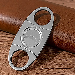 Oyydecor Cigar Case Cigar 3- Finger Carrying Case Set Cedar Wood Lined Leather, Cigar Humidor with Silver Stainless Steel Cutter (Brown)