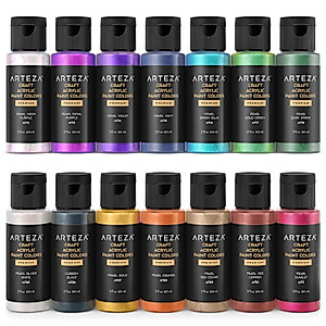 Arteza Pearlescent Acrylic Paint Set of 14, 2 fl oz Bottles, Quick-Drying Pearl Craft Paint, Art Supplies for Paper, Canvas, Wood, Glass Paper