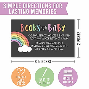 25 Books For Baby Shower Request Cards - Rainbow Baby Shower Invitation Inserts, Book Request Baby Shower Guest Book Alternative, Bring A Book Instead Of A Card, Baby Shower Book Request