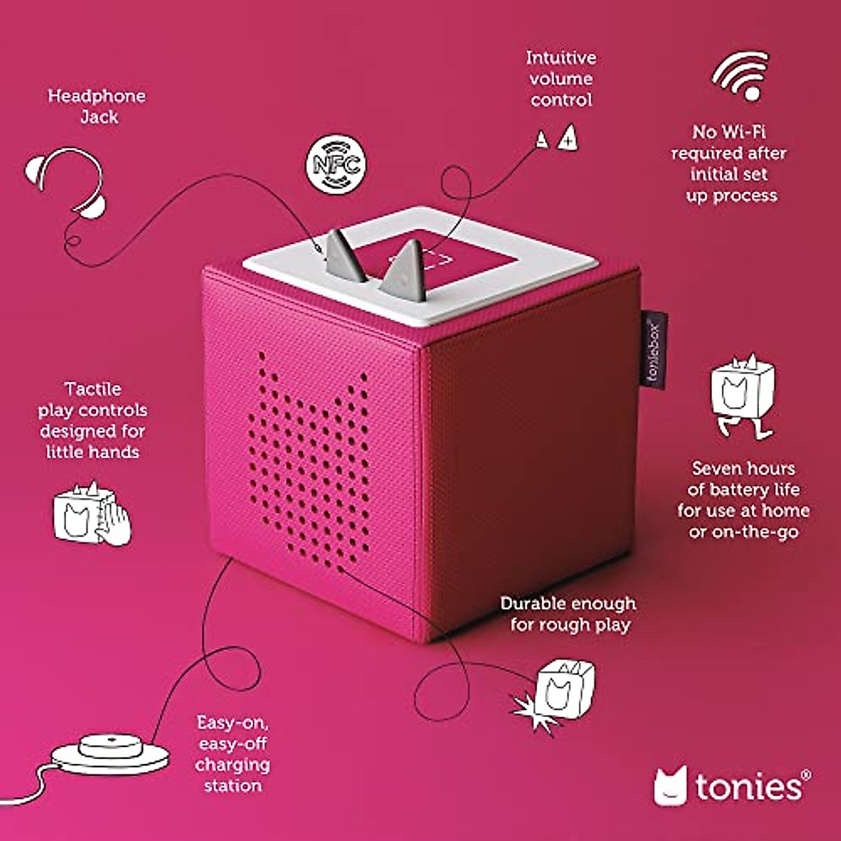 Toniebox Audio Player Starter Set with Peppa Pig, George, and Playtime Puppy - Listen, Learn, and Play with One Huggable Little Box - Pink