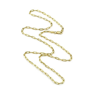 Nuragold 10k Yellow Gold 2mm Paperclip Elongated Rolo Cable Link Chain Pendant Necklace, Womens Jewelry 16" 18" 20" 22" 24"