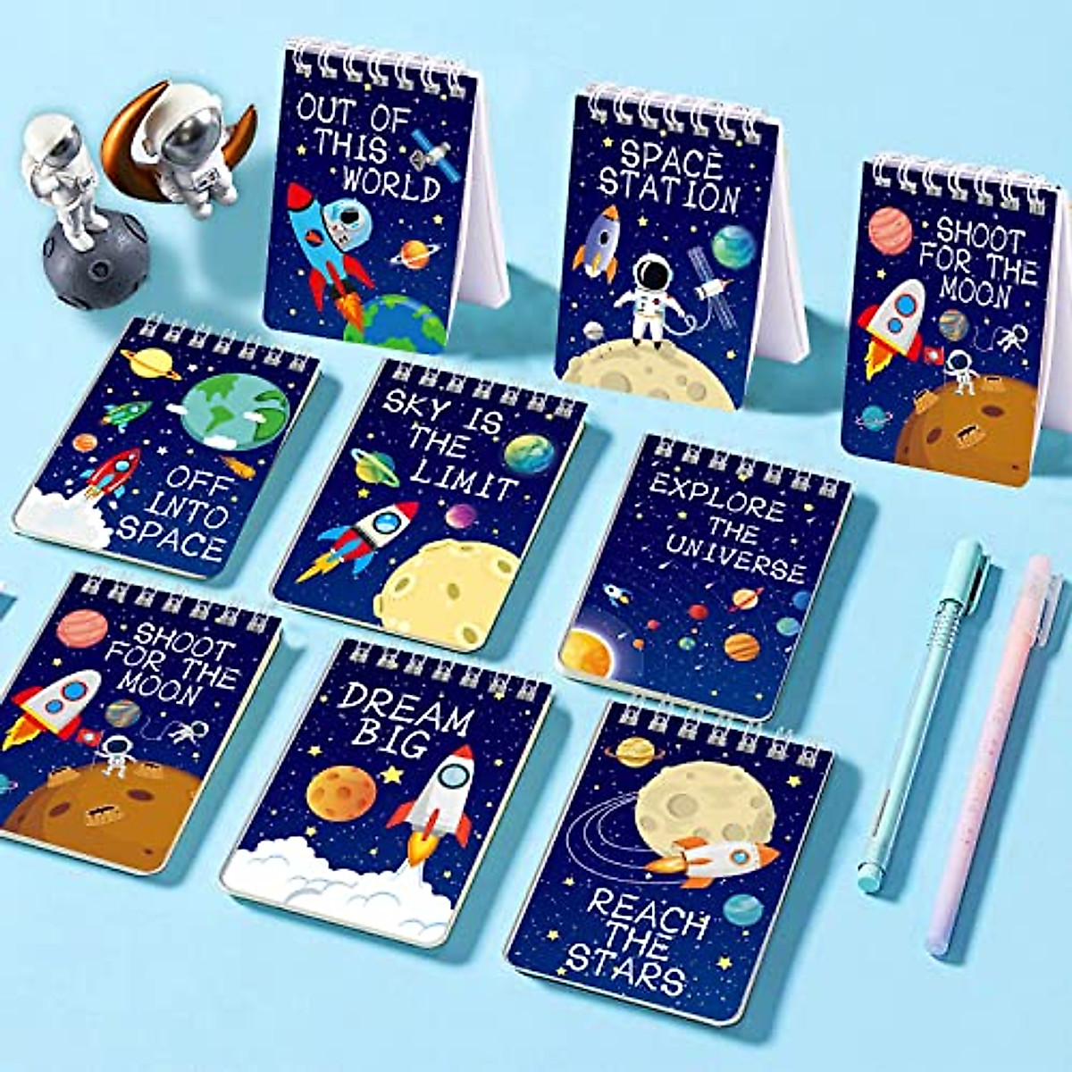 Outer Space Mini Notebook 16 Pack Kids Space Party Favor Galaxy Goodie Bags Solar System Astronaut Science Rocket Planet Small Spiral Pocket Notepads for Boys Girls Space Theme Birthday Party Supplies