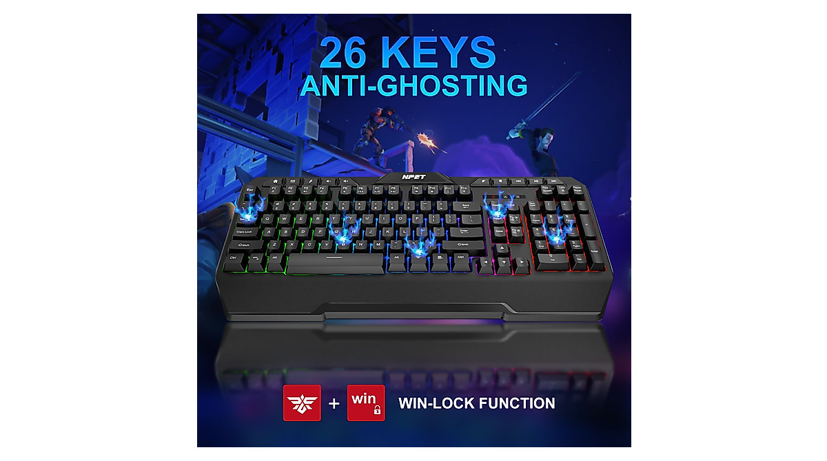 NPET K32 Wireless Gaming Keyboard RGB with Wrist Rest | Durable & Rechargeable