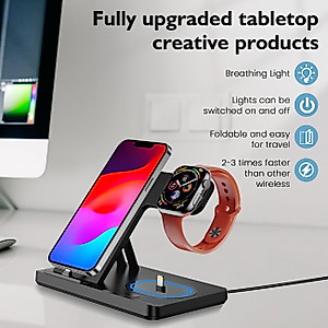 Charging Station for iPhone Multiple Devices, Foldable 3 in 1 Fast Charging Stand Dock for AirPods & iPhone 14 13 12 11 Pro X Max XS XR 8 7 Plus 6, Apple Watch Charger for Apple Watch with Adapter