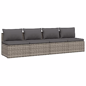 vidaXL Patio Furniture Set 4 Piece, Lounge Sofa Set for Porch Deck Garden, Outdoor Furniture Set with Cushions, Outdoor Sofa, Gray Poly Rattan