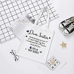 Fokongna Sister Gifts from Sisters Funny, Sister Gifts from Brother, Sister Birthday Gifts, Gift for Sister Soul Sister Gifts Big Little Girl Tote Bag-Thanks for My Sister