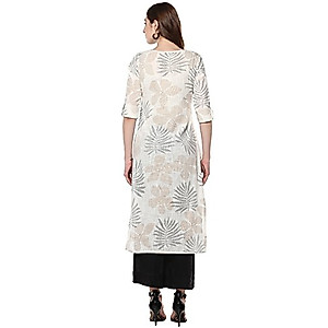 Janasya Indian Women's Tunic Tops Cotton Kurti for Women(JNE2171-KR-437-M) Off-White