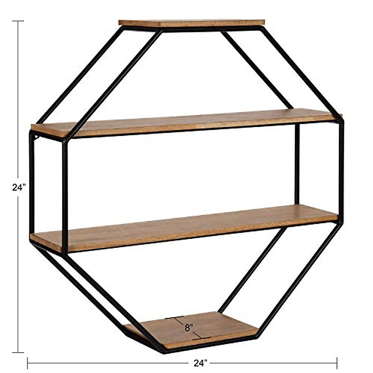 Kate and Laurel Lintz Farmhouse Octagon Wall Shelf, 24 x 24, Rustic Brown and Black, Modern 4-Tier Geometric Shelves for Wall