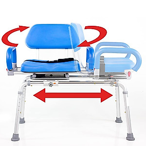 Carousel Sliding Shower Chair Tub Transfer Bench with Swivel Seat, Premium Padded Bath, with Pivoting Arms, Adjustable Space Saving Design for Tubs, Inside Shower, for Handicap & Seniors, Blue