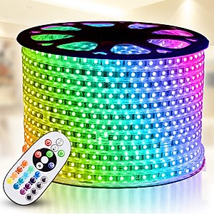 IEKOV RGB LED Strip Light, AC 110-120V Flexible/Waterproof/Multi Colors/Multi-Modes Function/Dimmable SMD5050 LED Rope Light with Remote for Home/Office/Building Decoration (131.2ft/40m)