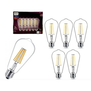 PHILIPS LED Vintage Flicker-Free Clear ST19 Bulb - Soft White 2700K - 8W=75W - 800 Lumen - E26 Base - Dimmable - Eye Comfort Technology- 6 Pack, 9290022960