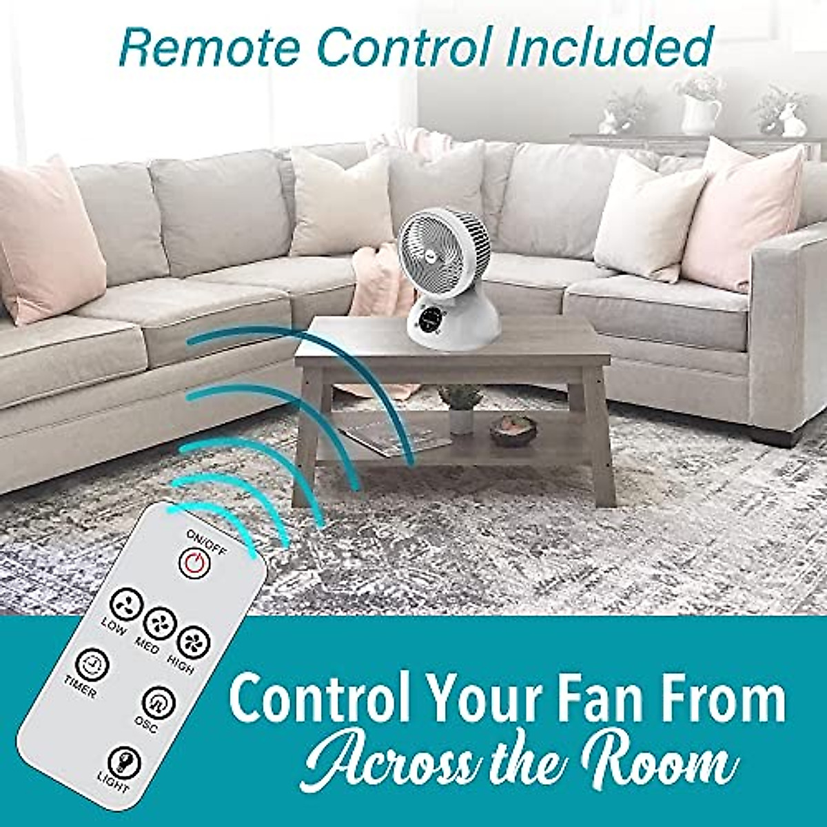 Brentwood 3-Speed Quiet Oscillating Air Circulator Desktop Fan White (6-Inch with Remote)