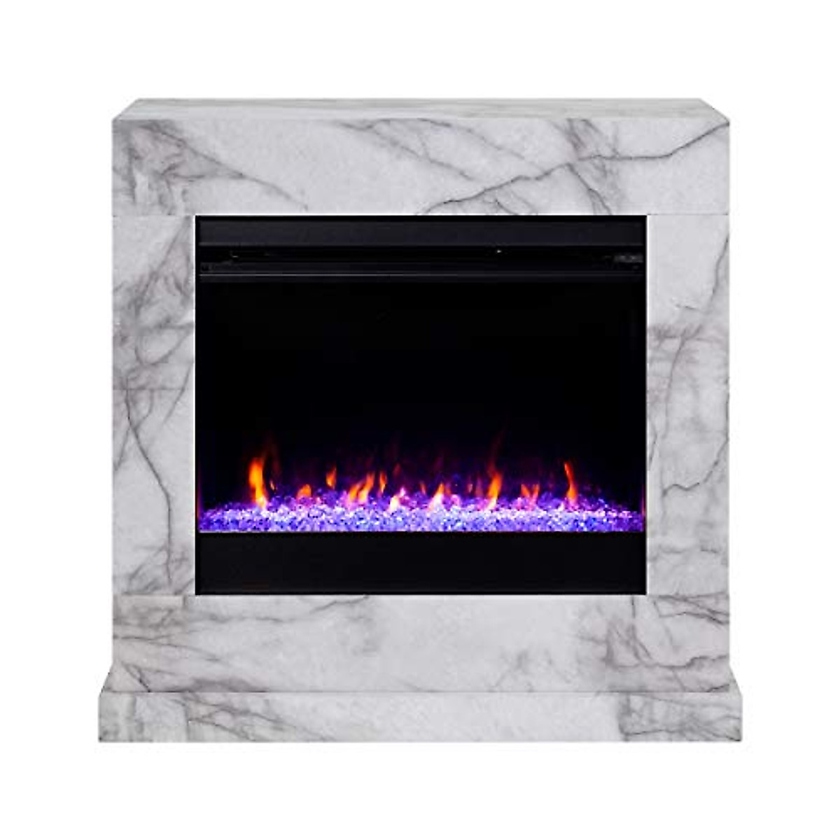 SEI Furniture Dendale Faux Marble Color Changing Electric Fireplace, White-Gray Veining