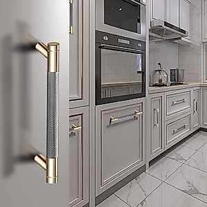 Gutuwellea Drawer Pull 12 Pack 5" Cabinet Handles Cabinet Pulls Aluminum Handles Round Pull Gold and Nickle Oxidation Finish with Diamond Pattern Golden 6" Length