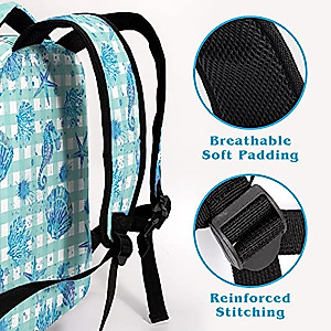 Dacawin Kids Ocean Backpack Blue School Backpacks Ocean Starfish Scallop Bookbag Blue Plaid School Bag Lightweight Casual Daypack Backpacks with Chest Strap