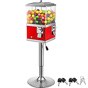VEVOR Gumball Machine with Stand, Red Quarter Candy Dispenser, Rotatable Four Compartments Square Candy Vending Machine, PC & Iron Large Gumball Bank Adjustable Dispenser Wheels for 1 inch Gumballs