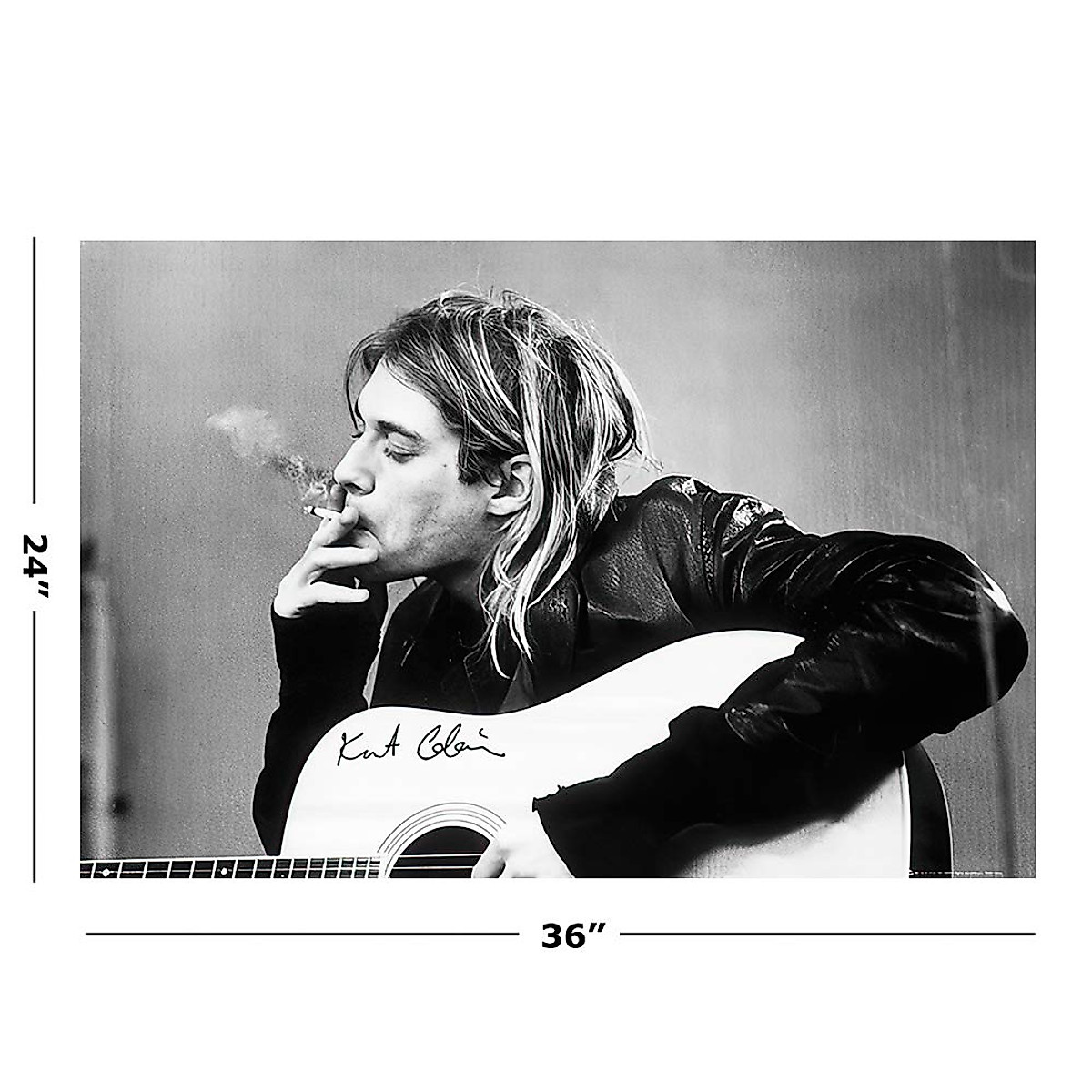 Kurt Cobain - Black & White Music Poster (Smoking With Signed Guitar) (Nirvana) (Size: 36" x 24") (Unframed)
