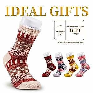 ICEIVY 5 Pack Women Thick Soft Warm Fuzzy Socks Winter Wool Fluffy Cozy Socks Casual Home Sleep Socks with Gifts Box(Multicolor-K)
