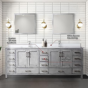 Lexora Jacques 84 in. W x 22 in. D Distressed Grey Double Bath Vanity and White Quartz Top