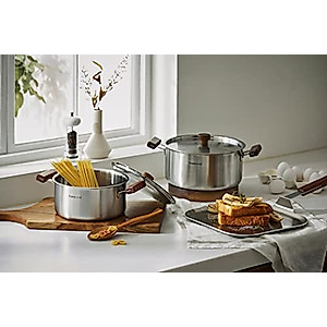 Dr.HOWS Warmwood Nonstick Pot 7 inch with Lid - Small Kitchen Stainless Steel Pot with Wooden Handles - Lightweight Pot For Induction, Ceramic, Electric, Halogen and Gas Cooktops