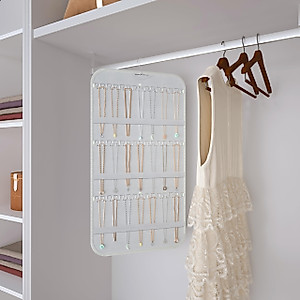 DonYeco Hanging Jewelry Organizer Storage, 40 Pockets 36 Hooks Necklace Earring Necklace Bracelet Ring Organizer, Double - Sided Design, White