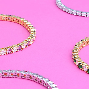 Bling Jewelry Green White Alternating Simulated Emerald Round Cubic Zirconia 12.00 CT 4 Prong Basket Set Solitaire AAA CZ Tennis Bracelet For Women Prom Bride 14K Gold Plated 7.5 Inch