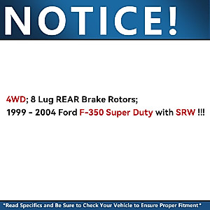 Detroit Axle - 8 Lugs Brake Kit for 4WD Ford Excursion F250 F350 Super Duty Drilled and Slotted Brake Rotors Ceramic Brakes Pads Replacement: 13.03" inch Front and 12.83" inch Rear Rotors