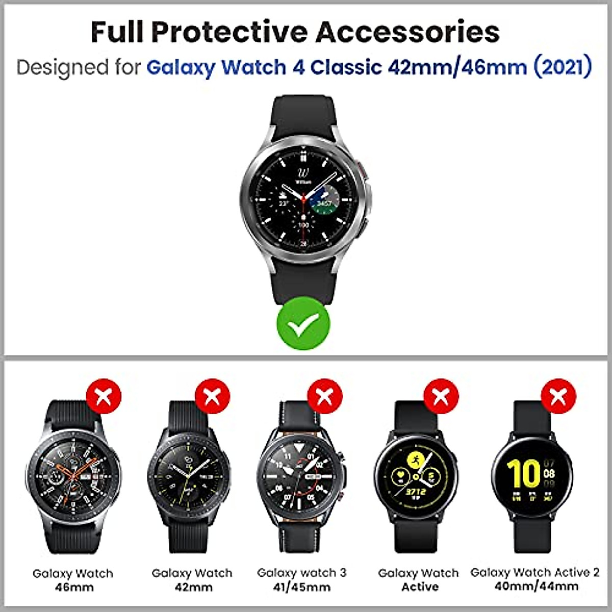 Goton 3 in 1 Accessories for Samsung Galaxy Watch 4 Classic 42mm, 1 Rugged TPU Armor Bumper Case Cover +2 Tempered Glass Screen Protector Films + 1 Bezel Ring for Galaxy Watch4 Classic 42mm Black