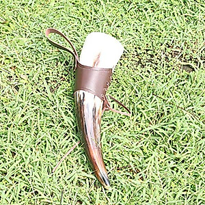 HONGLAYS Viking Horn Mugs-Handmade Home Real Viking Drinking Horn with Leather Straps Beer Wine Goblet Chalice Tankard Ox Horn Beaker Vessels (With Leather Straps)