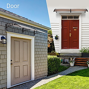 Outvita Window Awning Door Canopy 77"x35.4", Polycarbonate Cover Front Door Outdoor Patio Awning Canopy UV Rain Snow Sunlight Protection Hollow Sheet, Brown Board & Black Bracket