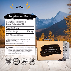 Pure Himalayan Shilajit Dry Drops, 100% Pure Natural Shilajit, Grade A, Max Potency 85+ Clean Trace Minerals & Fulvic Acid for Energy, Metabolism & Immune Support Supplement for Men & Women (60 tabs)