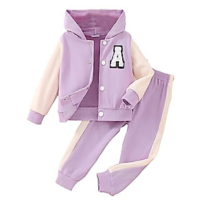 Yartina Kids Girls Boys 2 Piece Outfits Athletic Tracksuit Toddler Long Sleeve Hoodie Jacket and Sweatpants Set Purple 7-8 Years