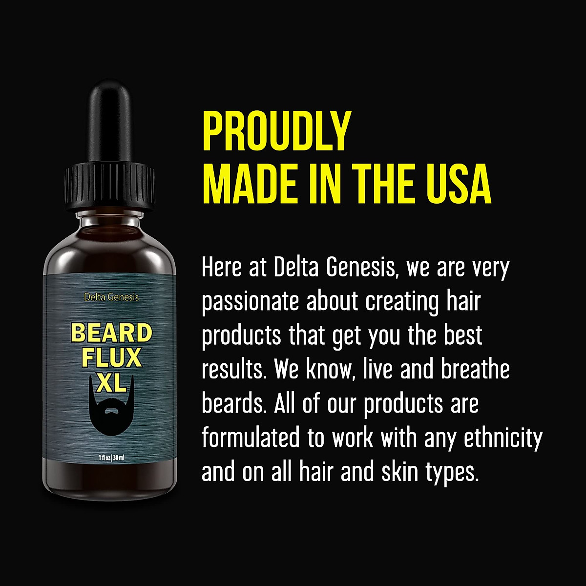 Delta Genesis Beard Flux XL (1 fl oz / 30 ml) | Mustache and Beard Growth Stimulating Oil | Facial Hair Growth Product for Men | Soothing Formulation with Argan, Caffeine, and Jojoba