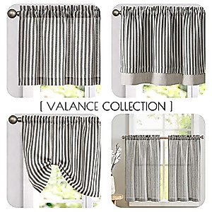 jinchan Striped Valance Curtain Blackout Kitchen Valance for Windows Pinstripe Valance for Living Room 18 Inch Double Layer Farmhouse Window Valance Overlay Valance Rod Pocket 1 Panel Black on Beige