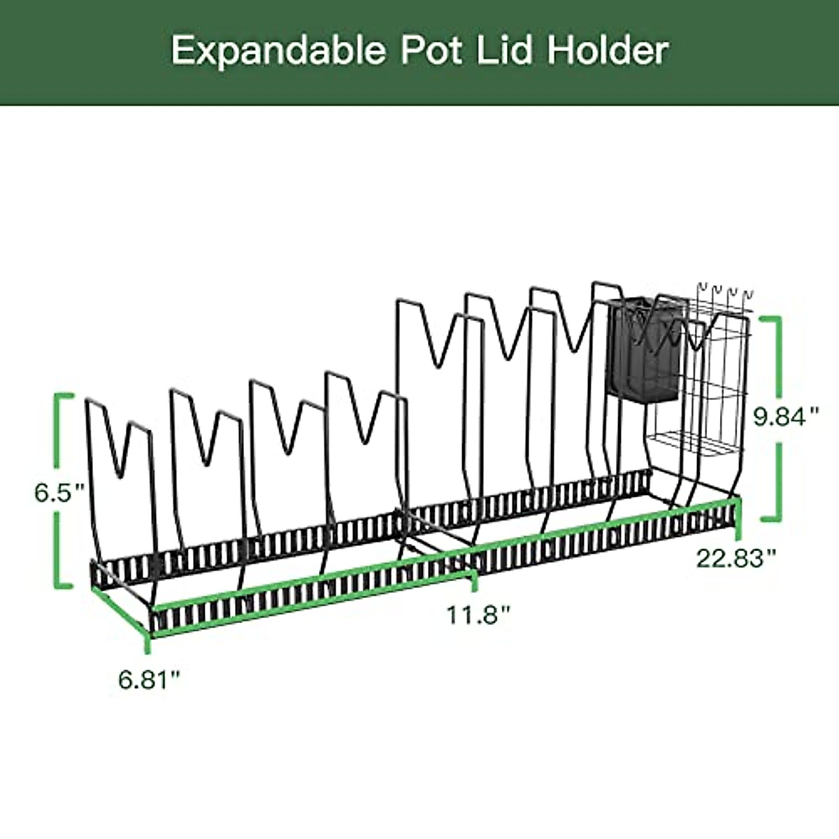 BesChase Pots and Pans Organizer, Pot Lid Organizer Holder Pan Organizer Rack with 8 Adjustable Dividers 1 Utensil Holder for Cabinet Countertop Cupboard Kitchen, Upgraded in 2022