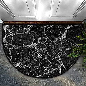 Half Round Door Mat, Doormat Bath Mat Bathroom Rugs, Non-Slip Floor Rug Mat for Indoor Entryway Hallway Living Room Farmhouse Kitchen Home Decoration, 36x24 Inch White Black Marbling