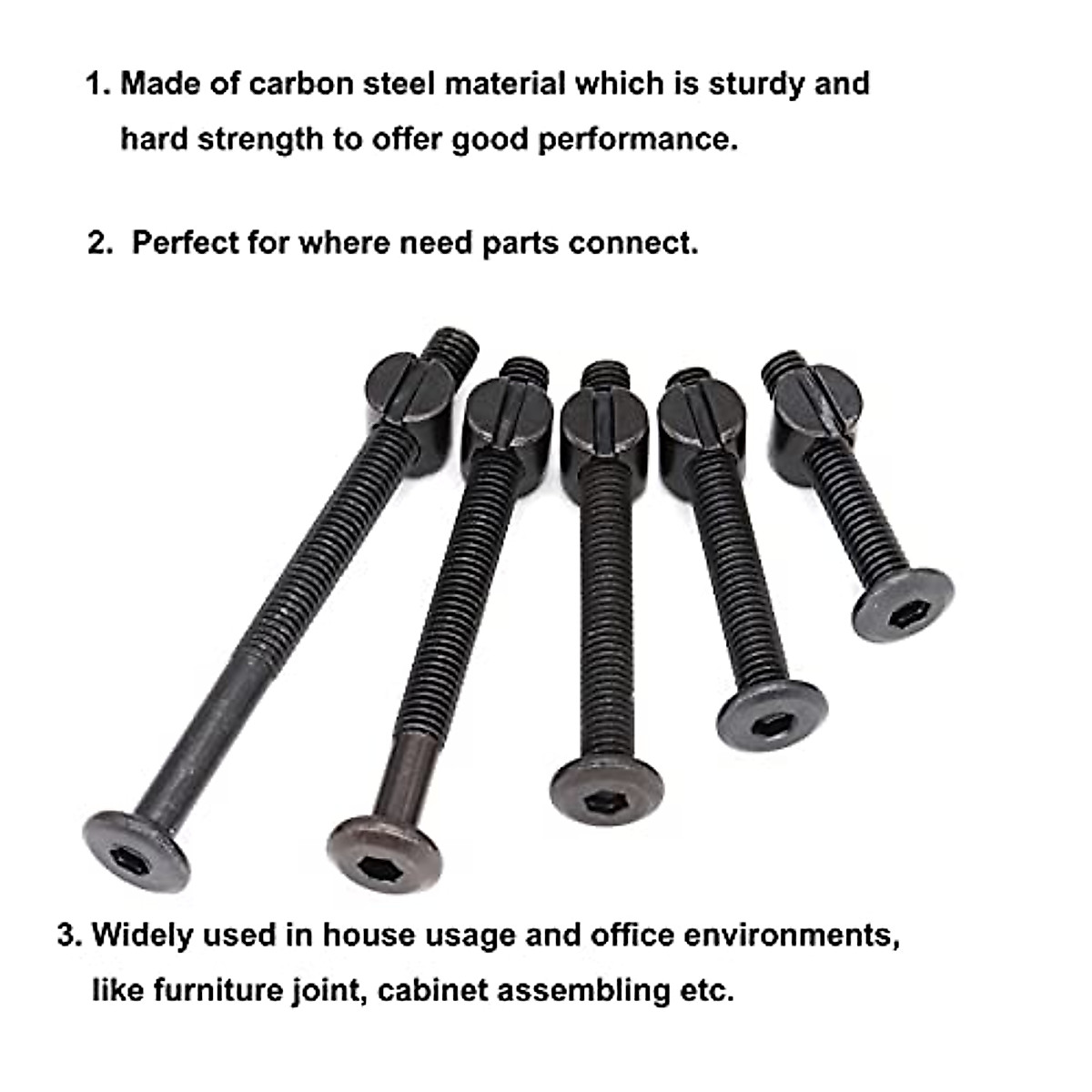 cSeao 100pcs M6 Baby Bed Crib Screws Black Hex Socket Cap Barrel Screws to Build Crib Furniture Chairs Cot,15mm/ 25mm/ 35mm/ 45mm/ 55mm/ 65mm/ 75mm