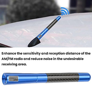 BESULEN Car Short Antenna, 4.7 Inch Carbon Fiber American Flag Aluminum Auto Radio Antenna for AM/FM Reception, Universal Replacement Car Antenna with 9 Adapters, 2 Screws, 2 Rubber Rings