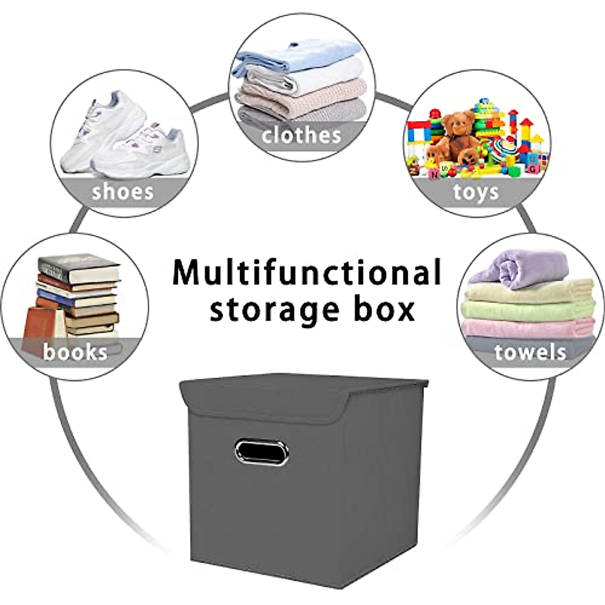 Yunkeeper Collapsible Storage Bins with Lids,Fabric Cube Storage Organizer With Handles,For Clothes Storage,Home, Nursery,Closet Office Basket,3 Pack,（Grey