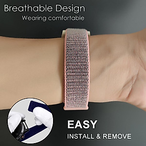 Abanen Hook and Loop Quick Dry 20mm Watch Band for Fenix 7S / Fenix 6S / Fenix 5S / Instinct 2S, Woven Nylon Ultralight Sport Wristband Strap for Garmin epix Pro 42mm (Pink)