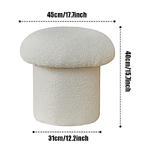 QQXX Sherpa Round Ottoman Stool,Soft Foot Stool Footrest Mushroom Shape,Dressing Makeup Chair,Velvet Upholstered Ottoman Pouf,Comfortable Seat for Living Room, Bedroom, Entrance Sofa Stool