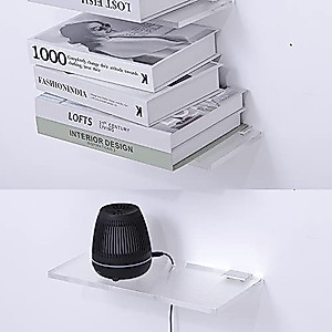 maulehua 12 Inch Clear Acrylic Floating Shelves with Invisible Metal Brackets Floating Wall Mounted Shelf for Bathroom, Living Room and Kitchen Set of 2