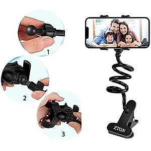 ZTON Cell Phone Holder, Universal Mobile Phone Stand, Lazy Bracket, Flexible Long Arms Clip Mount for iPhone, LG etc. in Office Bedroom Desktop (Black)