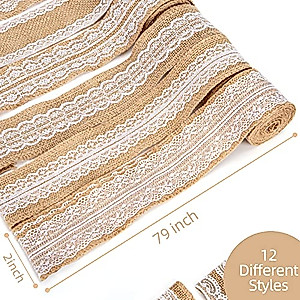 VGOODALL Jute Ribbon, 12PCS Burlap Lace Ribbons Craft Ribbon 26 Yards for Crafts Gift Wrapping Rustic Decor