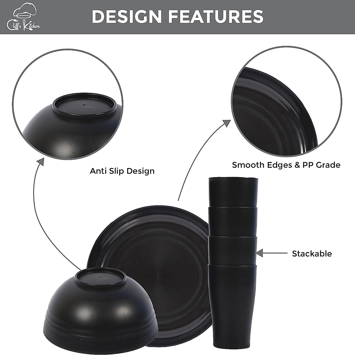 32 Pcs Wheat Straw Dinnerware Sets-Black Dinnerware Sets For 8- Unbreakable Outdoor Camping Dishes With Large Plates, Bowl And Cup Set-BPA Free,Lightweight,Microwave Safe Wheat Straw Plates And Bowls